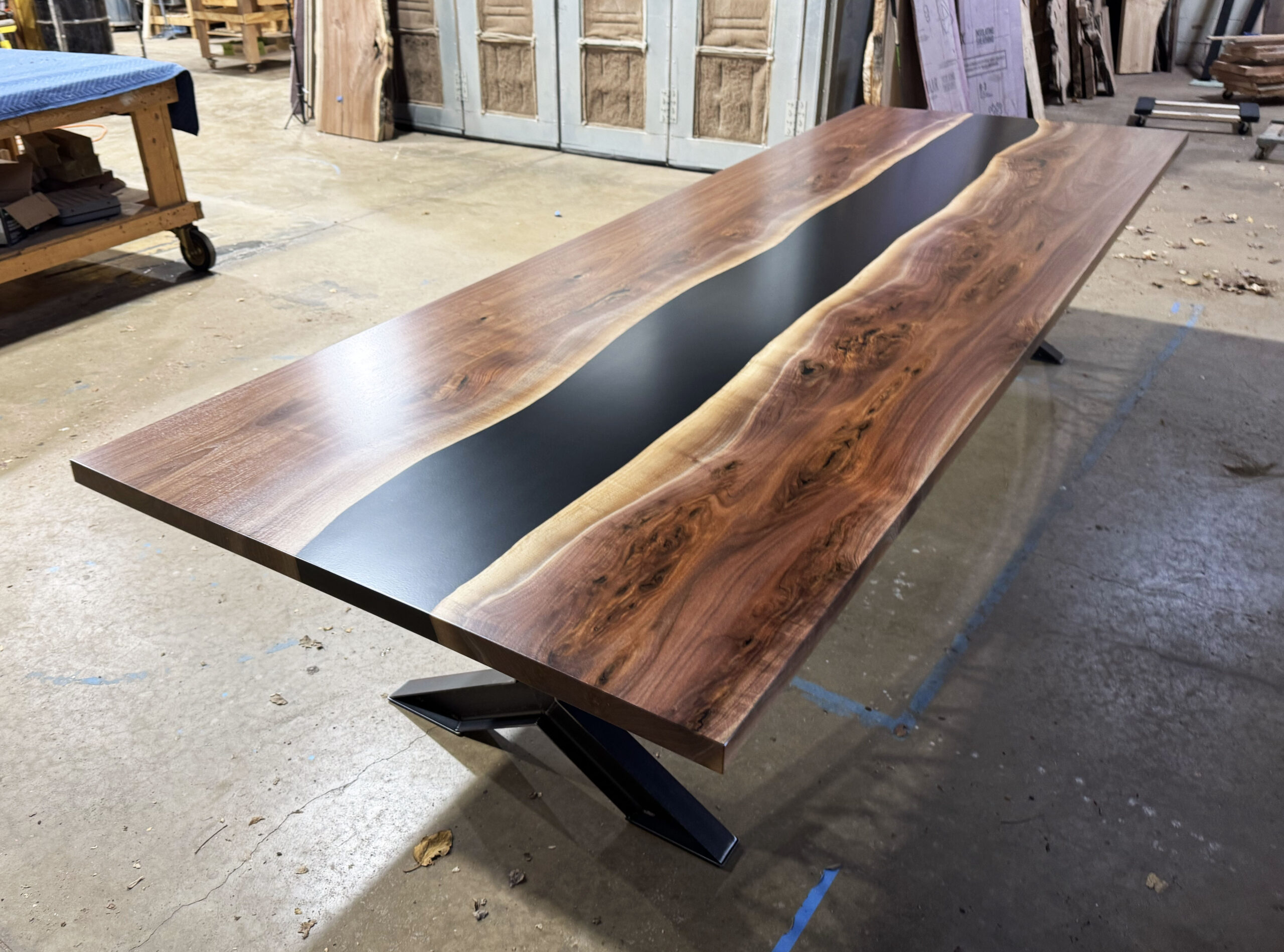 Black Walnut Conference Table With Black Resin River - Chagrin Valley ...
